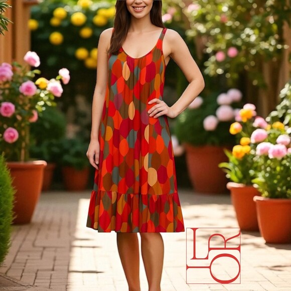 Dresses | Lior Paris Colorful Geometric Ruffled Hem Sundress | Poshmark
